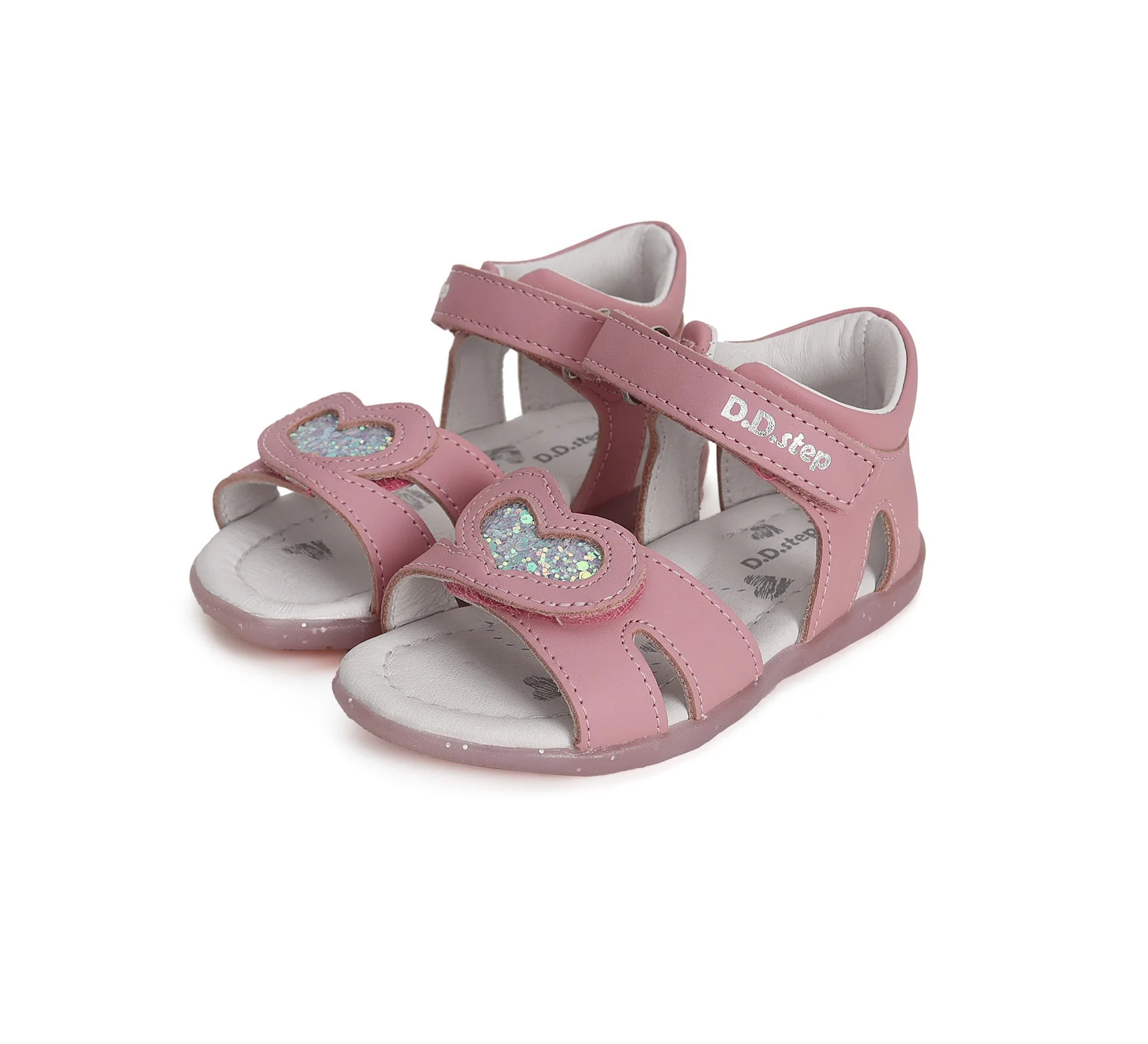 Sandale fete din piele naturala, D.D.Step, Roz Inimioara